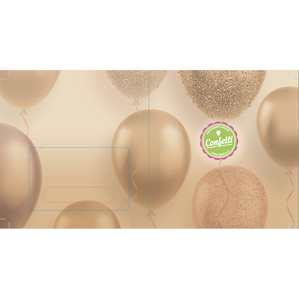 Confetin lahjakortin taustapahvi ja kuori - Confetti Oy